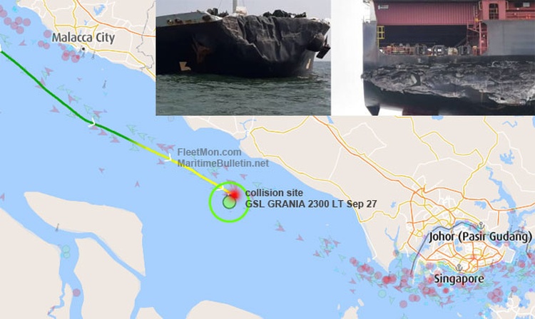 Container ship and Aframax tanker collided in Malacca Strait - eBlue ...